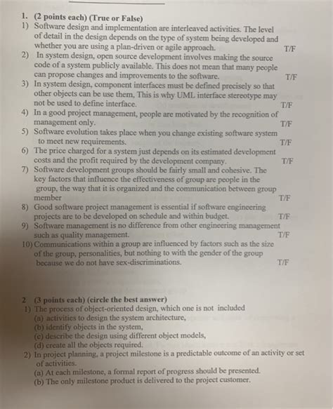 Solved 1 2 Points Each True Or False 1 Software Design
