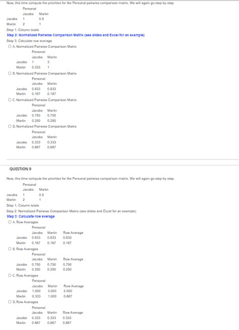 Solved The Column Totals Of The Criteria Comparison Matrix Chegg Com