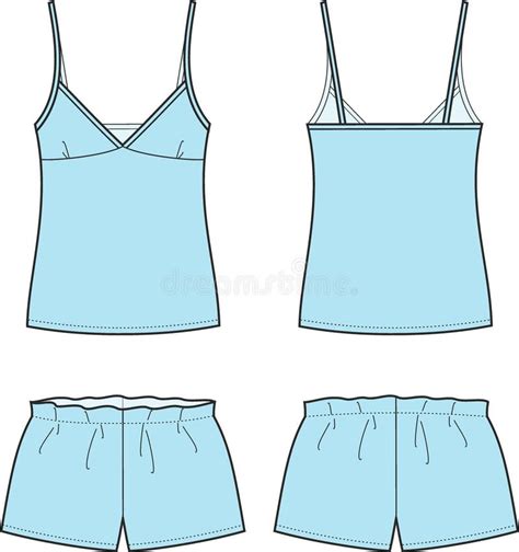 Home Clothes Flat Sketch Strap Top And Shorts Apparel Design Front Back Women Pajamas Cad