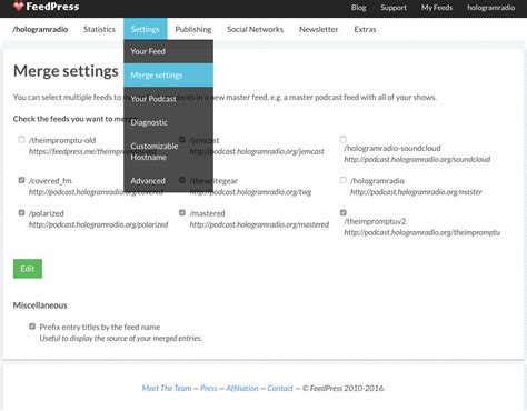 Merge Settings FeedPress