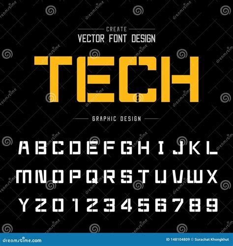 Tech Font And Alphabet Vector Technology Square Typeface Letter And Graphic Text Number Design