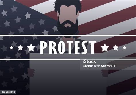 깃발 의 배경에 자신의 손에 배너를 가진 사람 항의 개념 벡터 그림입니다 남자에 대한 스톡 벡터 아트 및 기타 이미지 남자 남자 사업가 명판 Istock