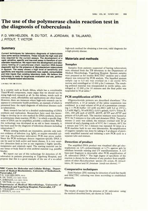 Pdf The Use Of The Polymerase Chain Reaction Test In The Diagnosis Of Tuberculosis
