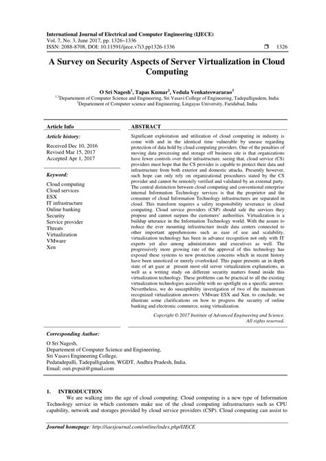 Pdf A Survey On Security Aspects Of Server Virtualization In Cloud Computing