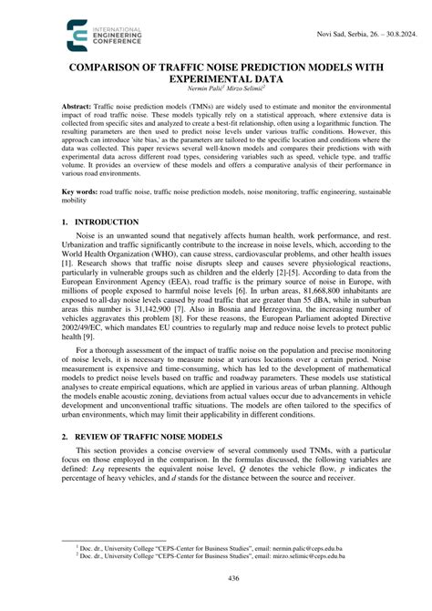 Pdf Comparison Of Traffic Noise Prediction Models With Experimental Data