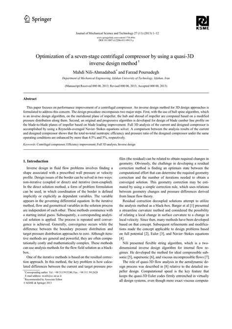 Pdf Optimization Of A Seven Stage Centrifugal Compressor By Using A Quasi 3d Inverse Design Method