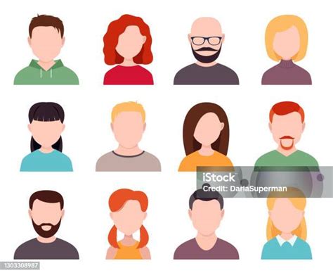얼굴없이 남성과 여성 아바타 벡터 플랫 일러스트레이션 0명에 대한 스톡 벡터 아트 및 기타 이미지 0명 갈색 머리 금발