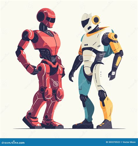 Two Futuristic Robots In Red And Yellow Colors Standing Face To Face
