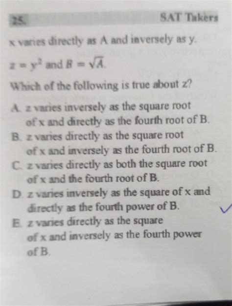 Sat Takersx Varies Directly As A And Inversely As Y Z Y2 And B A Whi