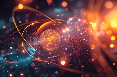 Glowing Abstract Atomic Structure An Illustration Of Subatomic Particles Interacting Premium