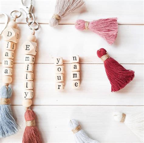 Custom Name Key Chain Wooden Beads Name Customized Keychain Etsy