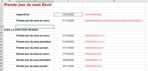 Formule Premier Jour Du Mois Excel Exemple à Télécharger