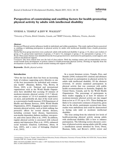 Pdf Perspectives Of Constraining And Enabling Factors For Health Promoting Physical Activity
