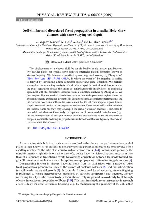 PDF Self Similar And Disordered Front Propagation In A Radial Hele Shaw Channel With Time