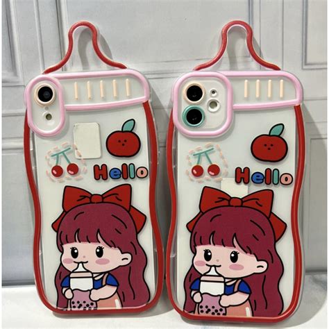 Jual Cherry Girl Case For Iphone X XS XR 11 12 13 PRO MAX Casing Lucu Cute Botol Dot Wavy Wave