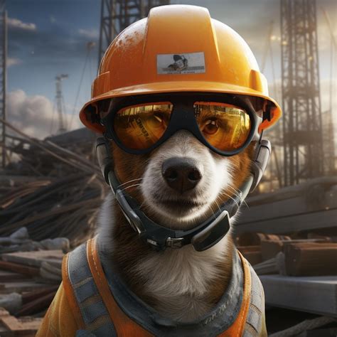 Premium Ai Image Cute Dog In Construction Worker Suit Wearing Safety
