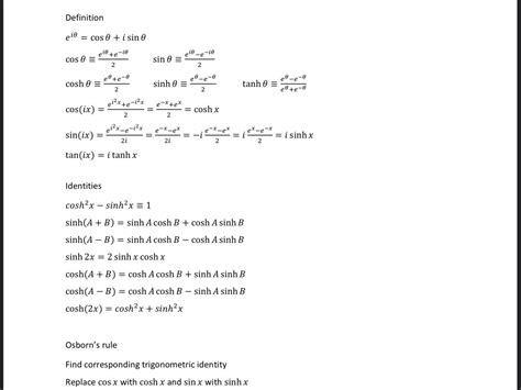 Hyperbolic Functions Notes First Year Undergraduate University Of
