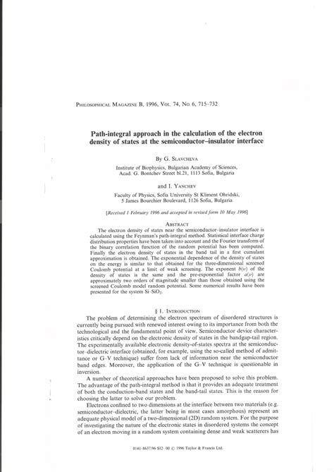 PDF Path Integral Approach In The Calculation Of The Electron Density Of States At The
