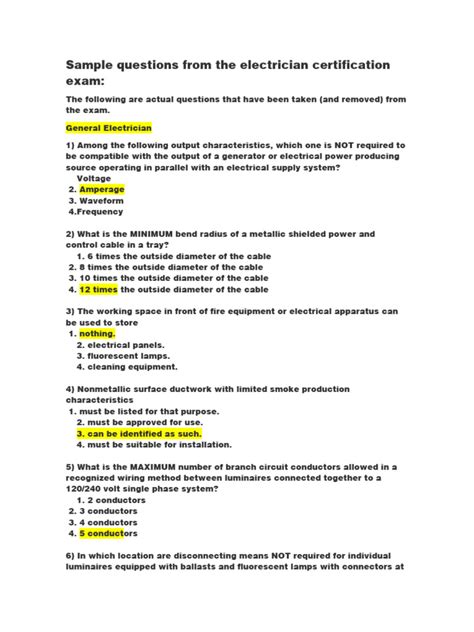 Examples Of Certification Exam Questions For Electricians Download Free Pdf Electrical