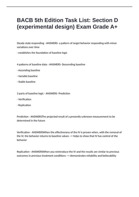 BACB 5th Edition Task List Section D Experimental Design Exam Grade A BACB 5th Edition