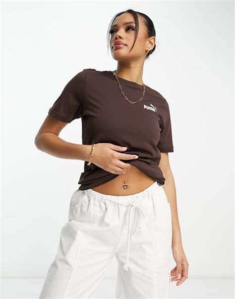 Puma Essentials Small Logo Tee In Brown Asos
