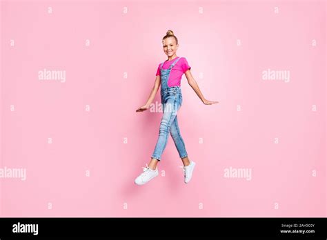 Full Length Body Size Photo Of Cheerful Cute Nice Toothy Girl Flying