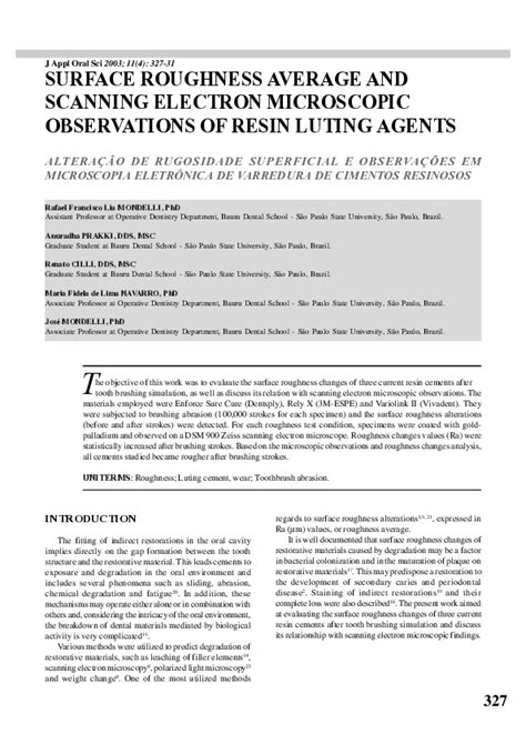 Pdf Surface Roughness Average And Scanning Electron Microscopic Observations Of Resin Luting