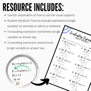 Modified Algebra Evaluating Expressions Single Variable UNIT BUNDLE Special Ed