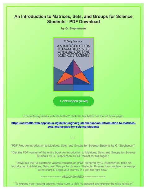 PDF Free An Introduction To Matrices Sets And Groups For Science Babes By G Stephenson By