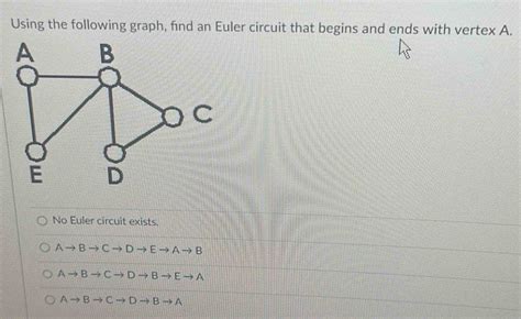 Solved Using The Following Graph Find An Euler Circuit That Begins