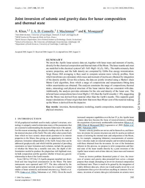 Pdf Joint Inversion Of Seismic And Gravity Data For Lunar Composition And Thermal State