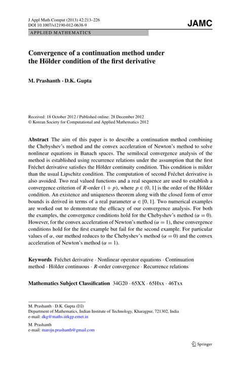 Pdf Convergence Of A Continuation Method Under Lipschitz Continuous Derivative In Banach Spaces