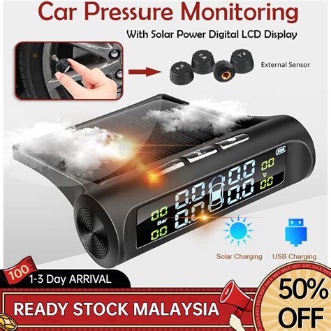 USB Solar TPMS Car Tire Pressure Alarm Monitoring System External Sensors Real Time Solar