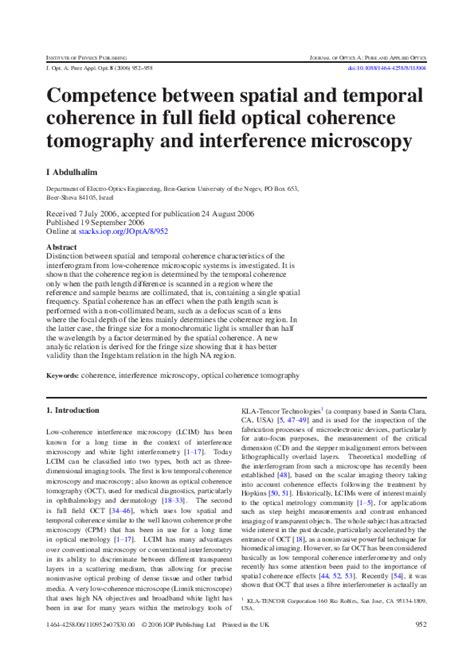 Pdf Oct Spatial Vs Temporal Coherence Pdf