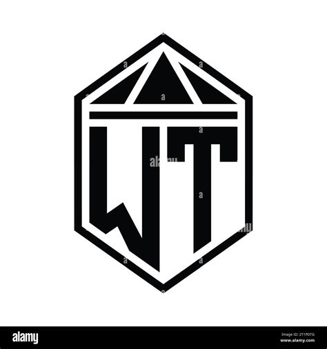 Wt Letter Logo Monogram Simple Hexagon Shield Shape With Triangle Crown Isolated Style Design