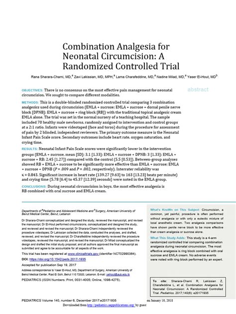 Combination Analgesia For Neonatal Circumcision A Randomized Controlled