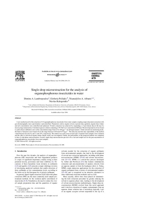 Pdf Single Drop Microextraction For The Analysis Of Organophosphorous Insecticides In Water