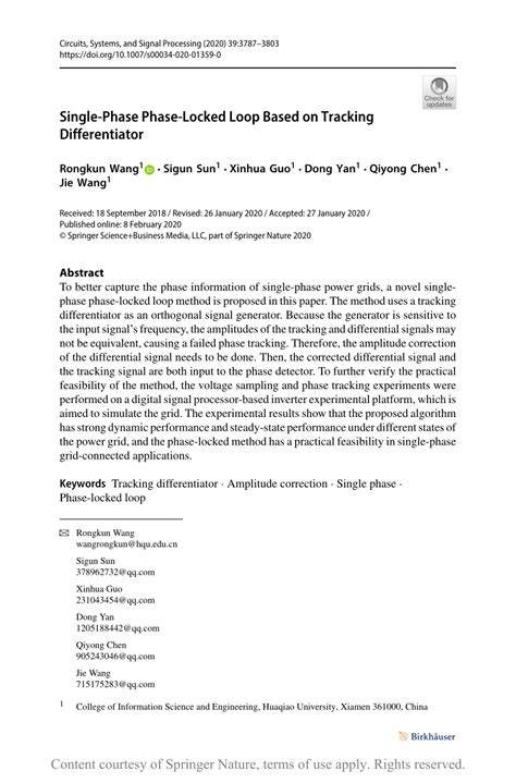 Single Phase Phase Locked Loop Based On Tracking Differentiator Request PDF