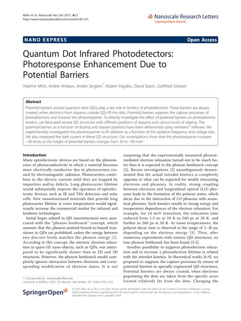 Pdf Quantum Dot Infrared Photodetectors Photoresponse Enhancement