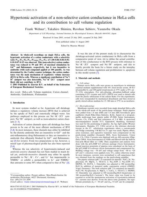 Pdf Hypertonic Activation Of A Non Selective Cation Conductance In