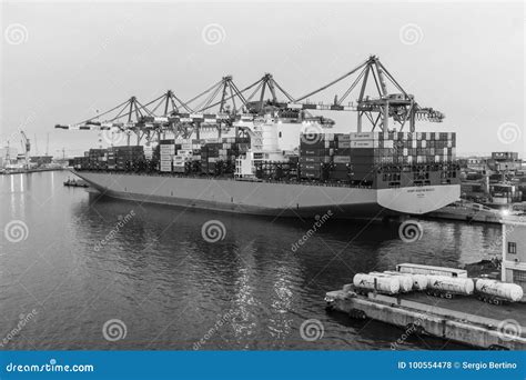 Container Ship Loading Or Unloading In Port Editorial Stock Photo Image Of Loading Haulage