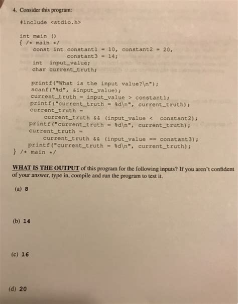 Solved 4 Consider This Program Include Int Main Main