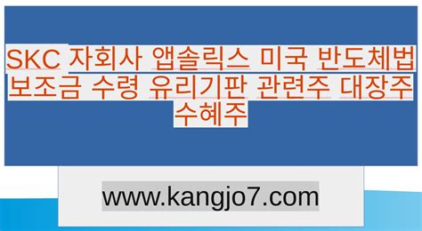 Skc 자회사 앱솔릭스 미국 반도체법 보조금 수령 유리기판 관련주 대장주 수혜주 대박나자