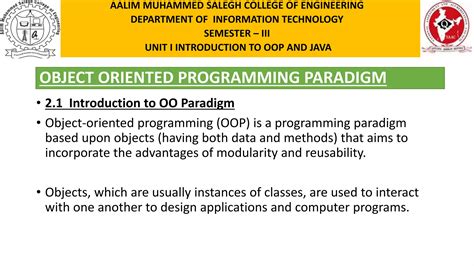 Cs3391 Oop Ut I T2 Object Oriented Programming Paradigmpptx