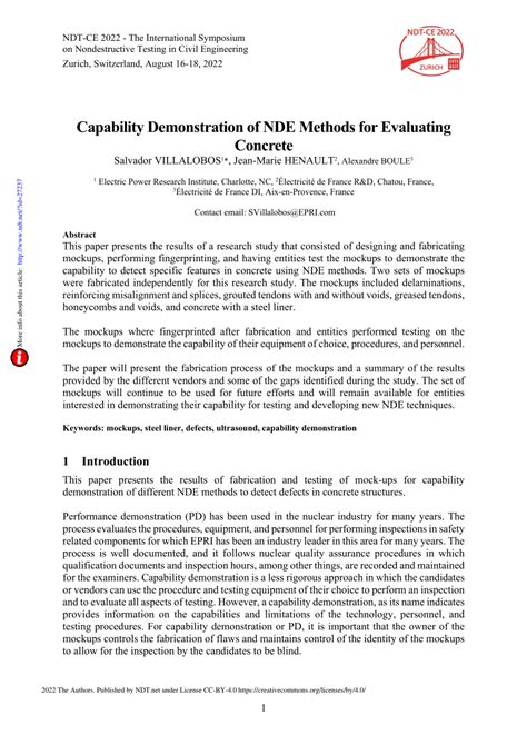 Pdf Capability Demonstration Of Nde Methods For Evaluating Concrete