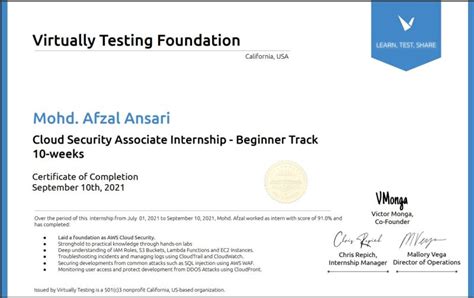 Mohd Afzal Ansari On Linkedin Successfully Completed 10 Week Internship With Virtually Testing