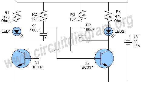 Flip Flop LED Flashing Circuit Circuit Diagram