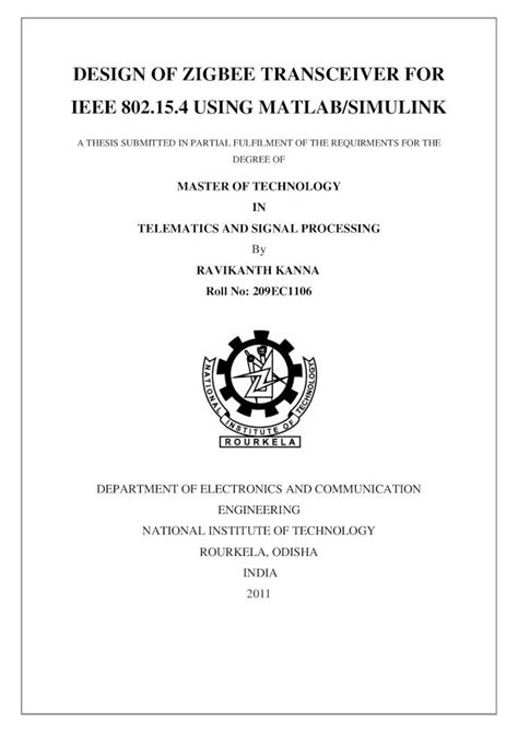 Pdf Design Of Zigbee Transceiver For Ieee 802 15 4 Using … · I National Institute Of