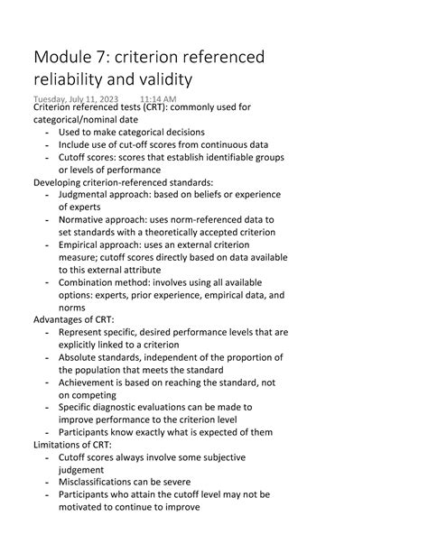 Module 7 Criterion Referenced Reliability And Validity Criterion