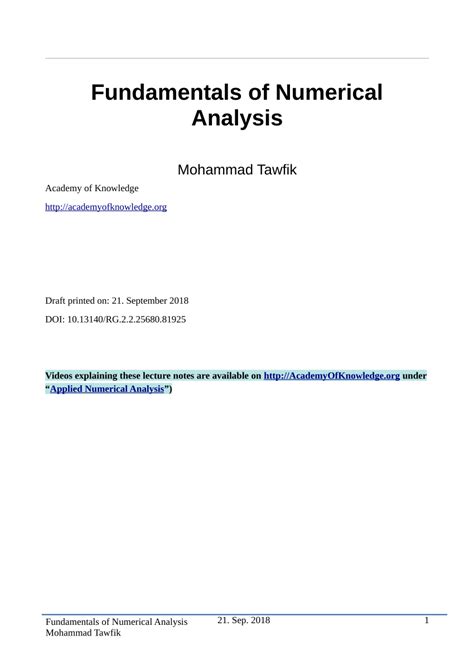 Pdf Fundamentals Of Numerical Analysis Book Draft